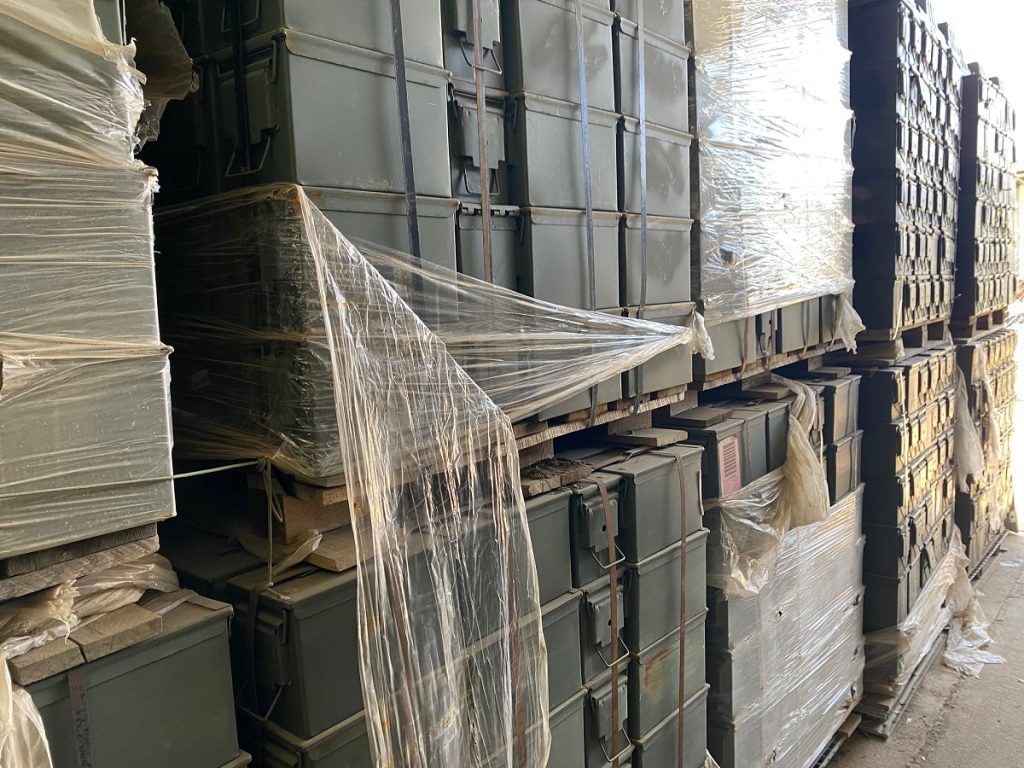 50 Cal Ammo Cans on Pallet - Omahas Army Navy Surplus