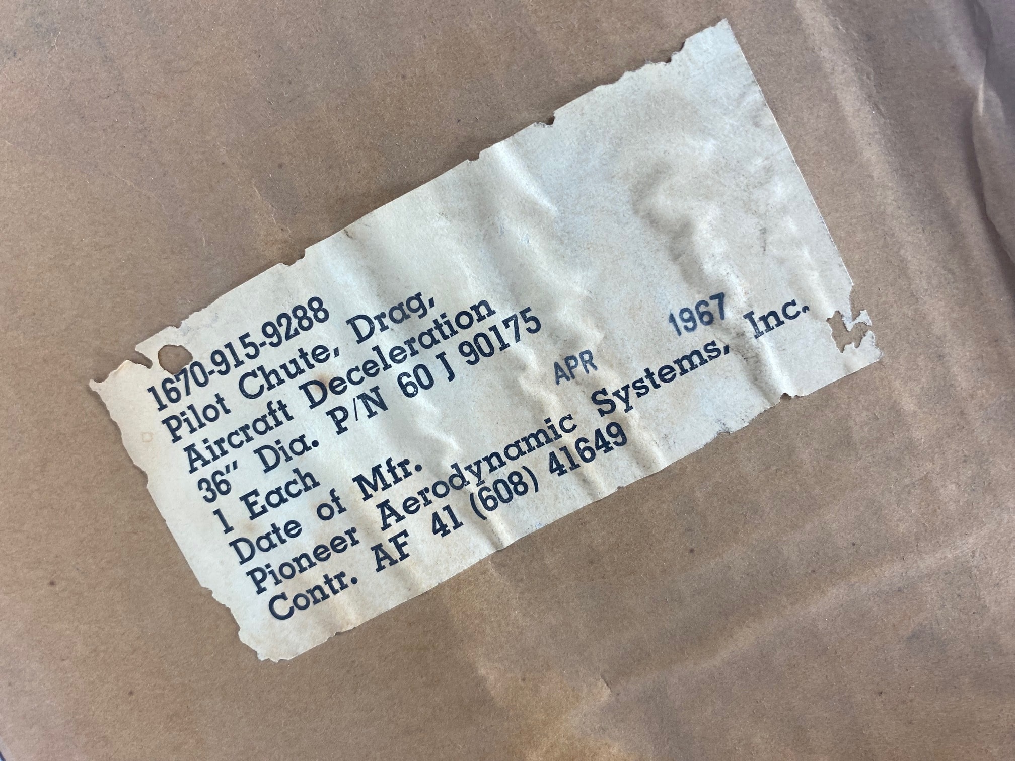 Deceleration Drag Pilot Parachute, Small