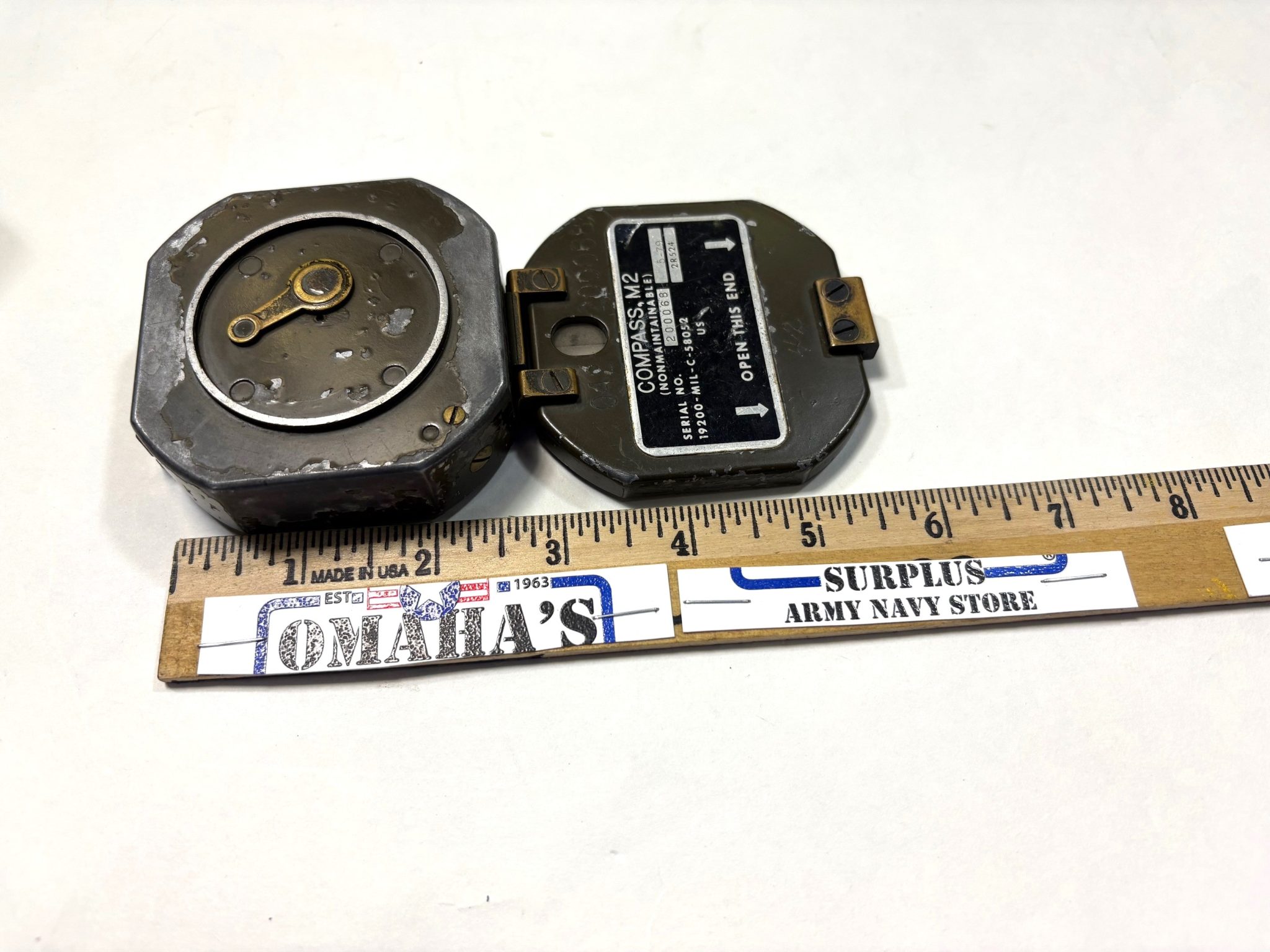 M2 Compass Label #1, used condition 1 only - Omahas Army Navy Surplus